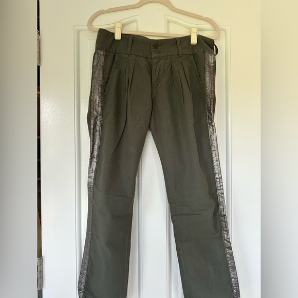 NSF | Pants & Jumpsuits | Naf Army Green Pants W Shimmery Stripe On ...